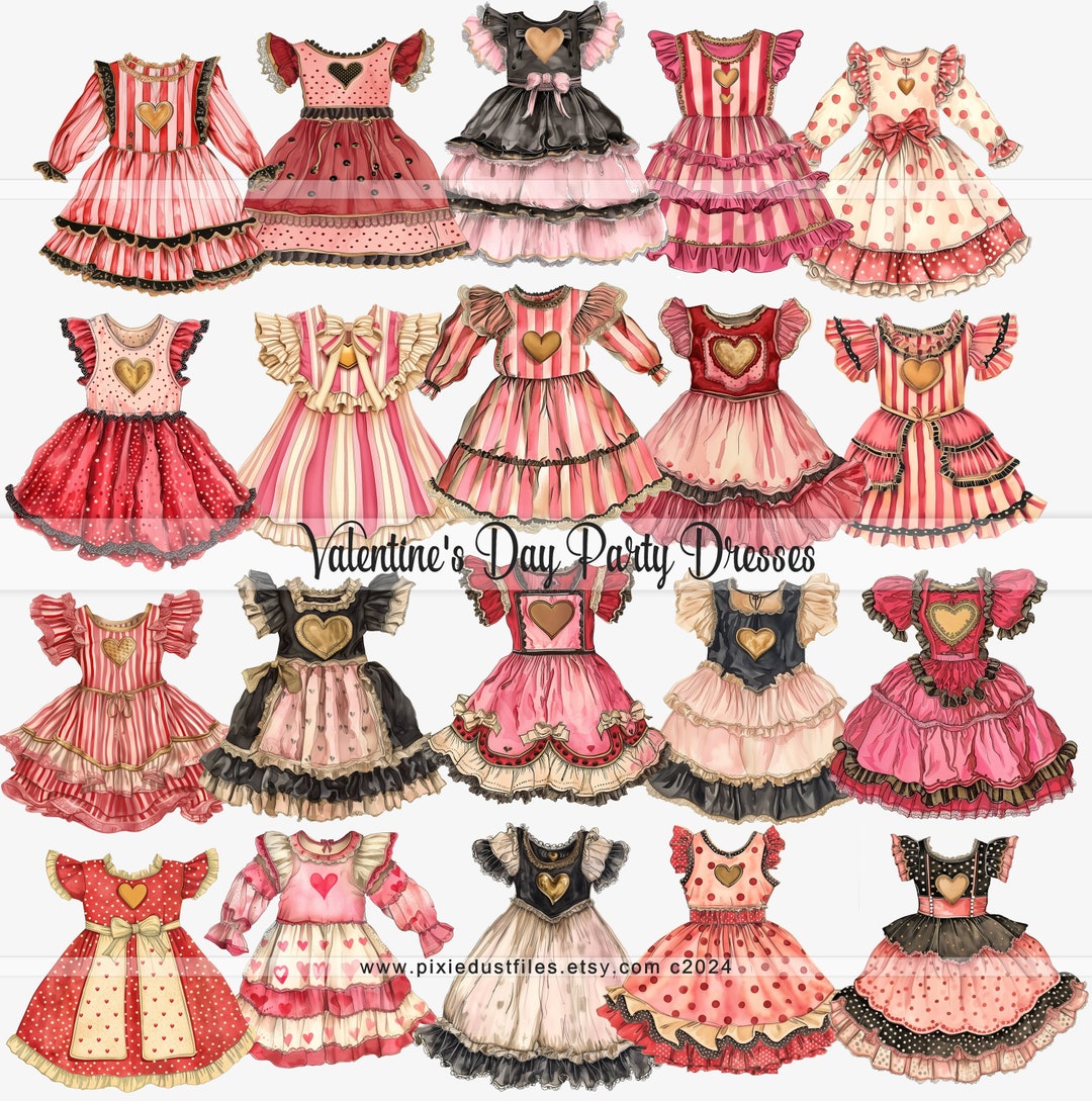Valentine's Day Party Dresses, Junk Journal Ephemera, Digital Download ...
