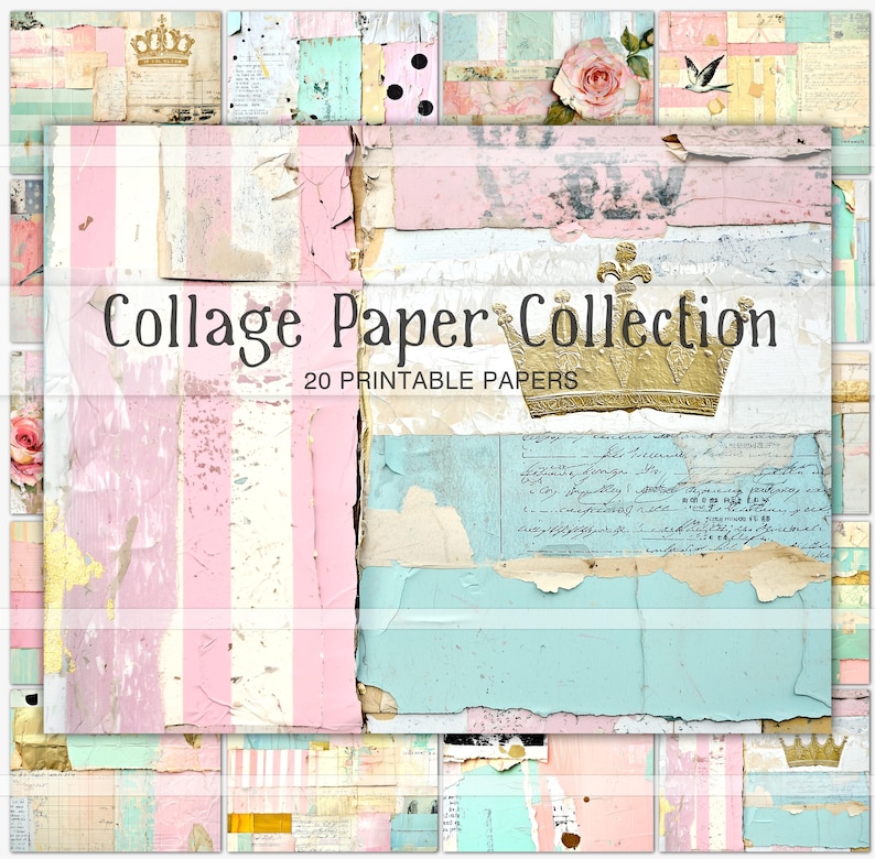 Collage Digital Paper, Mixed Media Background, Junk Journal Pages ...