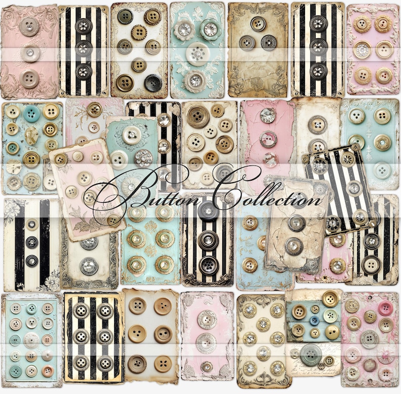 Printable Button Cards, Junk Journal Kit, Journaling Cards, Vintage ...