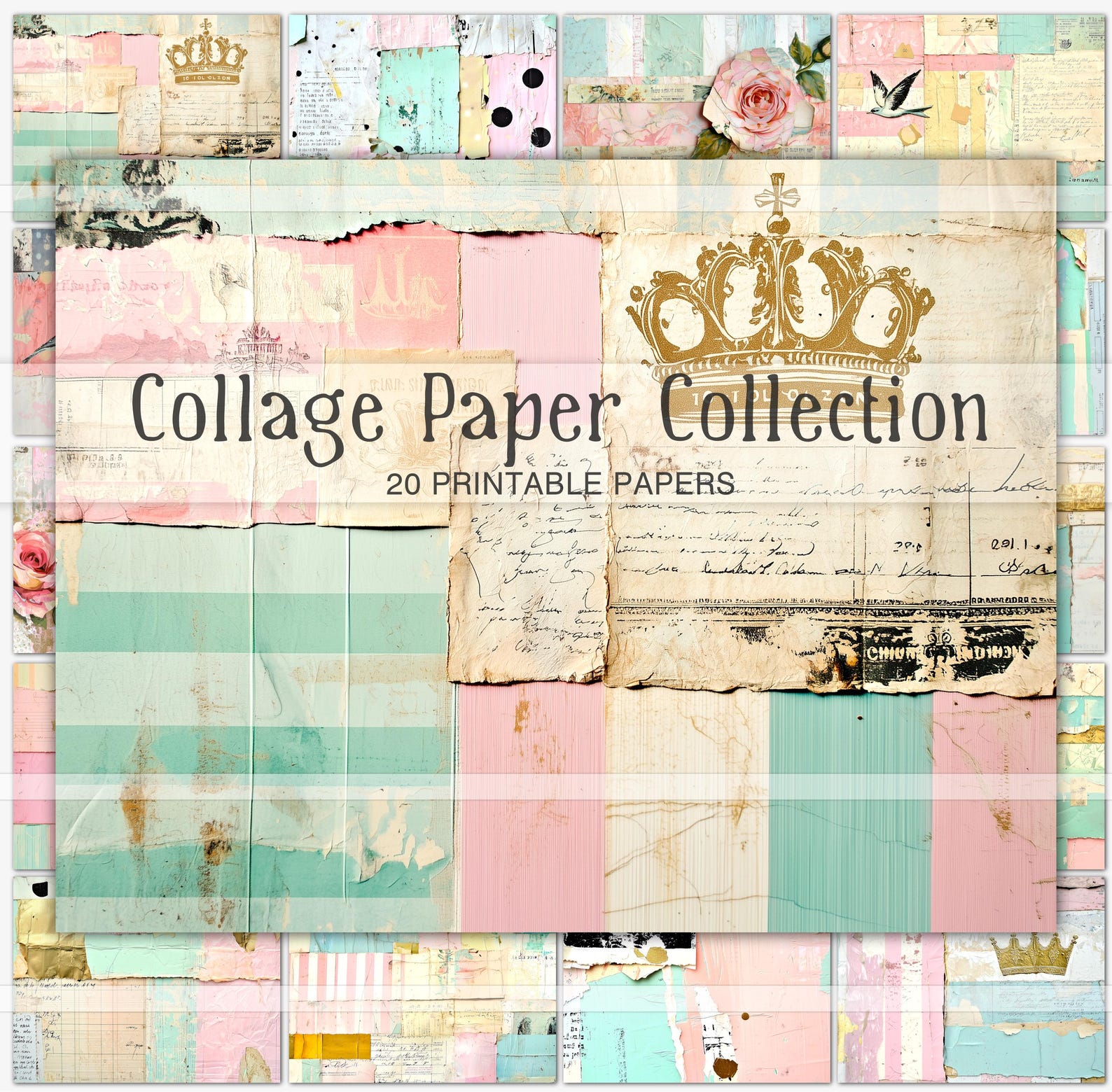 Collage Digital Paper, Mixed Media Background, Junk Journal Pages ...