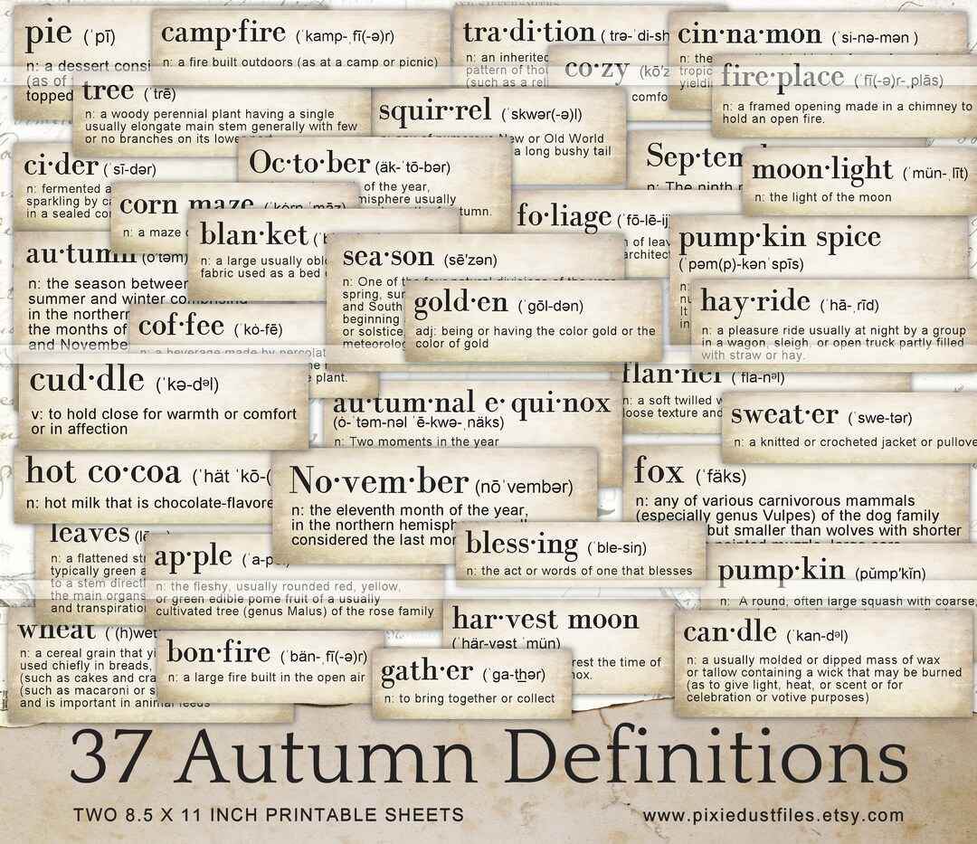 Autumn Dictionary Definitions, Ephemera Words, Junk Journal, Fall ...