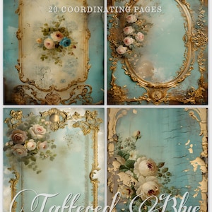 Tattered Blue Junk Journal Kit, Digital Papers, Blue Printable Journal ...