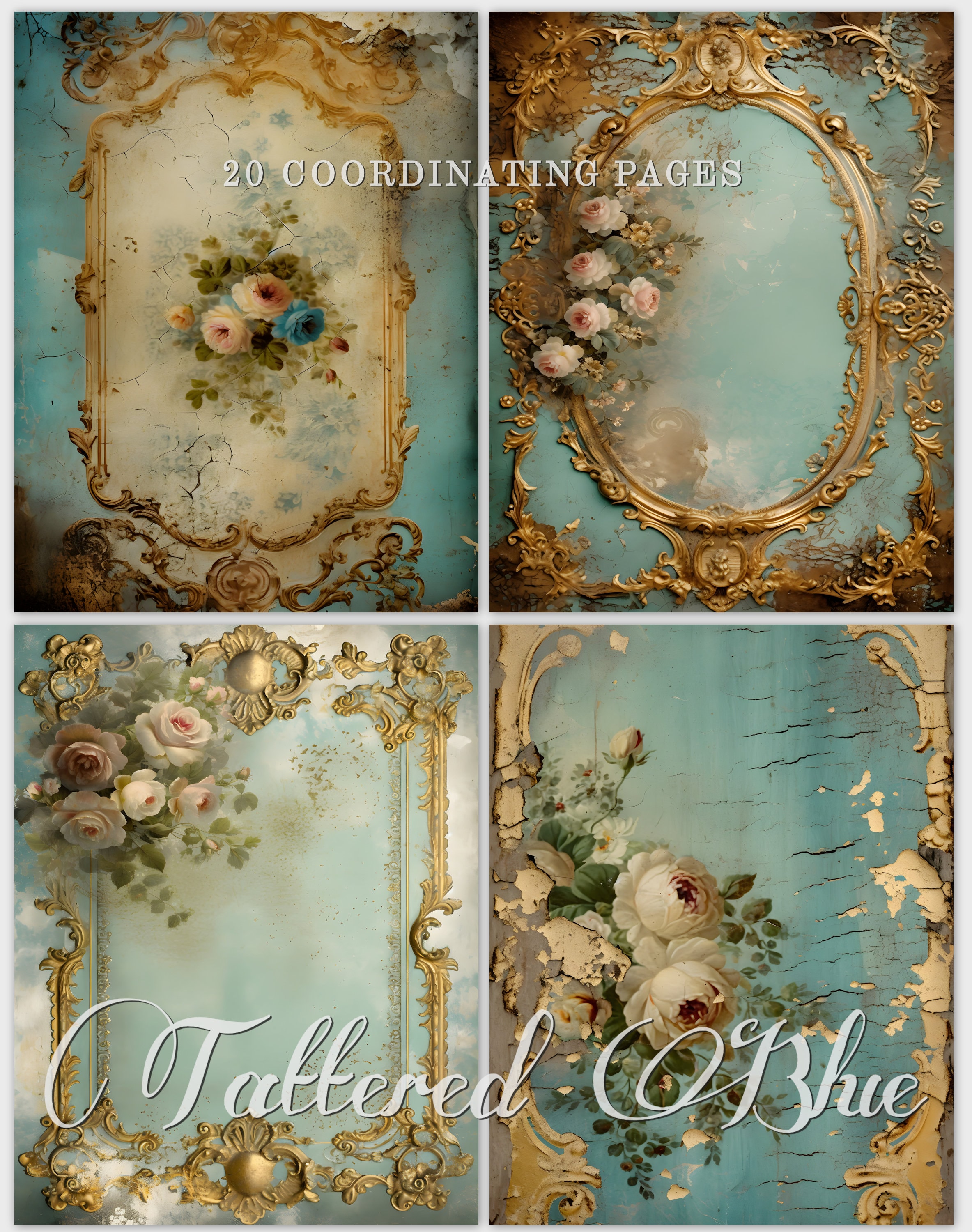 Tattered Blue Junk Journal Kit, Digital Papers, Blue Printable Journal ...