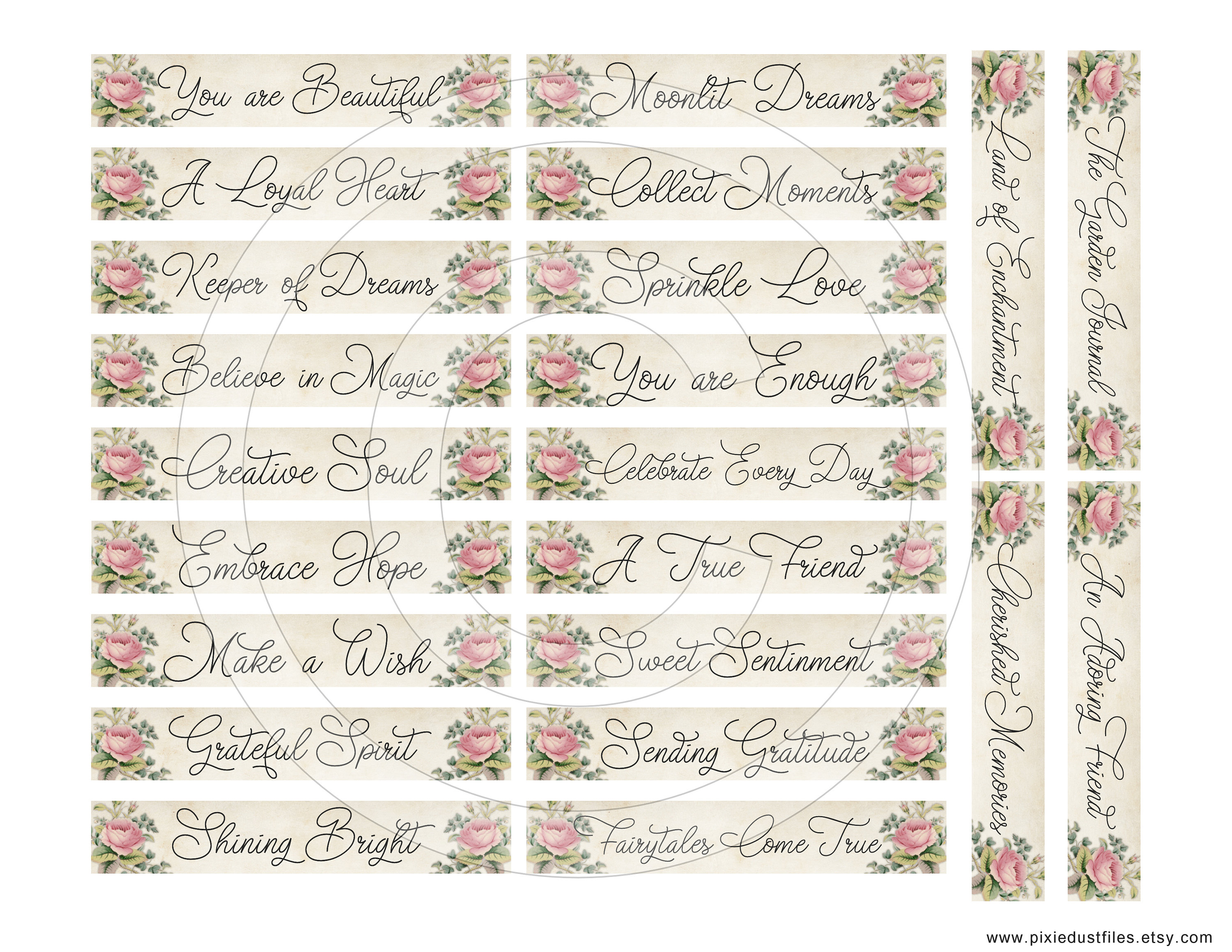Printable Positive Quotes Words Vintage Shabby Chic Labels - Etsy