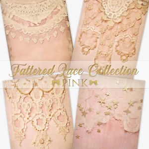 Pink Tattered Lace Printable Paper, Junk Journal Pages, Vintage Lace ...