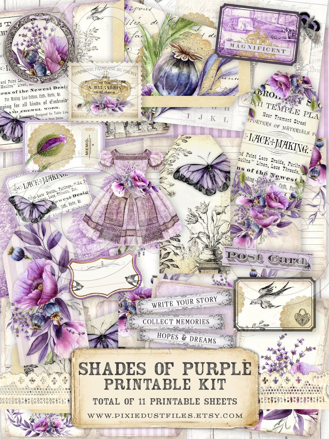 Junk Journal Kit Purple Printable Papers Pages Ephemera - Etsy