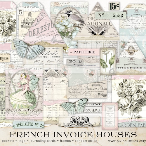 French Invoice Printable Houses Junk Journal Pockets Tags - Etsy