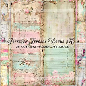 Printable Tattered Antique Ledger Papers, Pink Junk Journal Pages ...