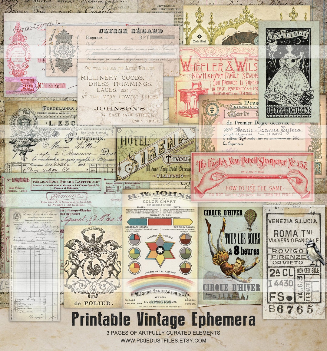 Printable Vintage Paper Ephemera, Invoices, Receipts for Junk Journals ...