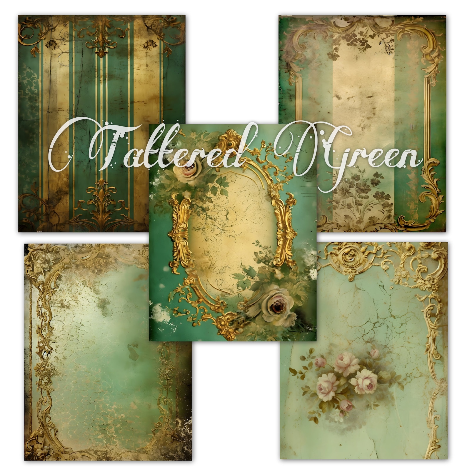 Tattered Green Junk Journal Kit, Printable Ephemera (digital Download ...