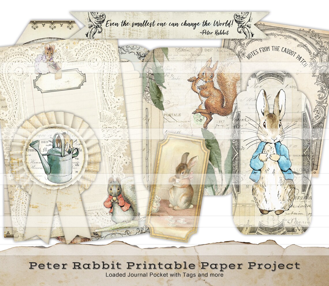 Peter Rabbit Printable Pocket With Tags Vintage Images Junk Journal ...