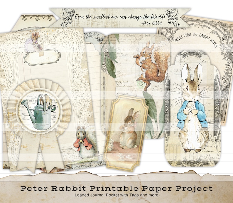 Peter Rabbit Printable Pocket With Tags Vintage Images Junk - Etsy