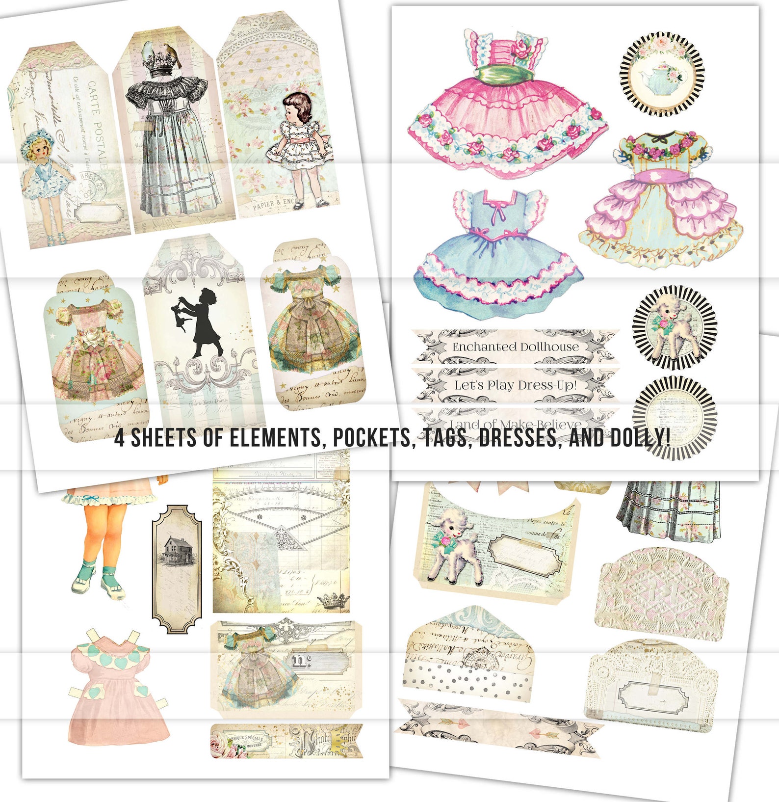 Printable Paper Doll Junk Journal Kit, Vintage Paper Doll Images ...