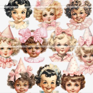 Printable Vintage Style Doll Heads, Clip Art, Paper Dolls, Vintage Doll ...