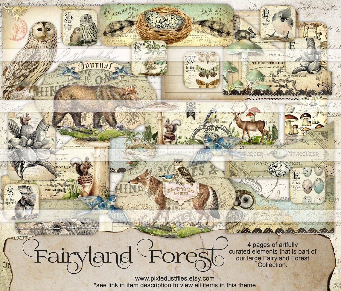 Printable Forest Junk Journal Kit Digital Papers Woodland - Etsy