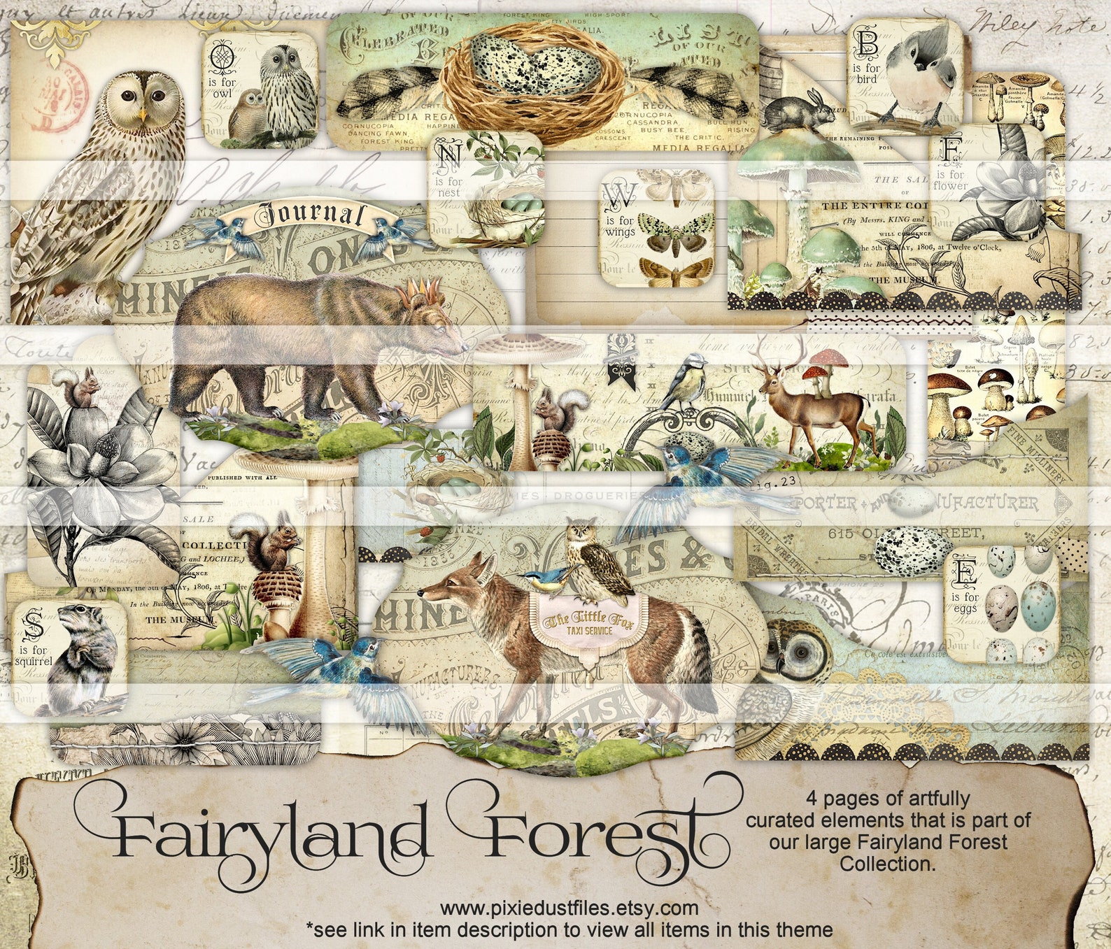 Printable Forest Junk Journal Kit Digital Papers Woodland - Etsy