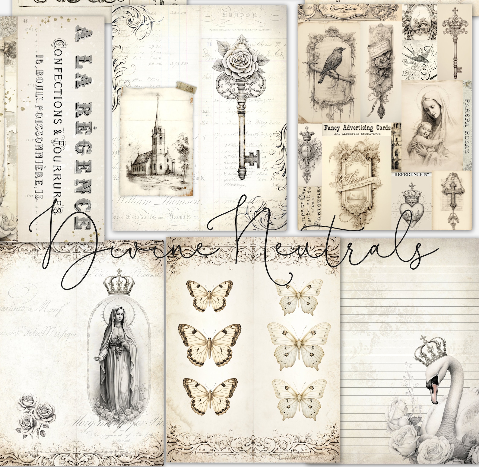 Divine Neutrals Junk Journal Kit, Prayer Journal Pages, Printable Paper ...