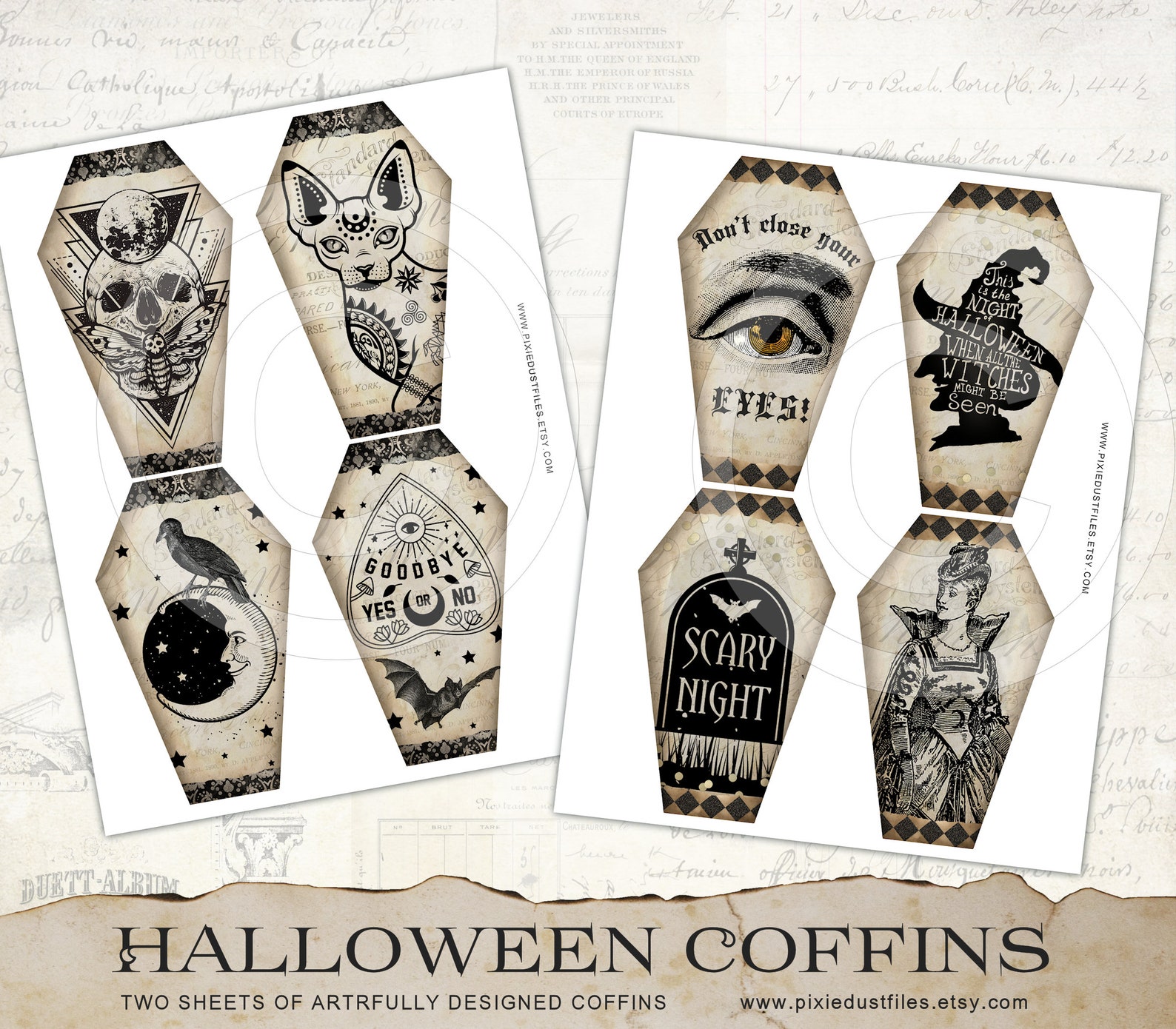 Printable Halloween Coffins Journaling Tags Scrapbooking | Etsy