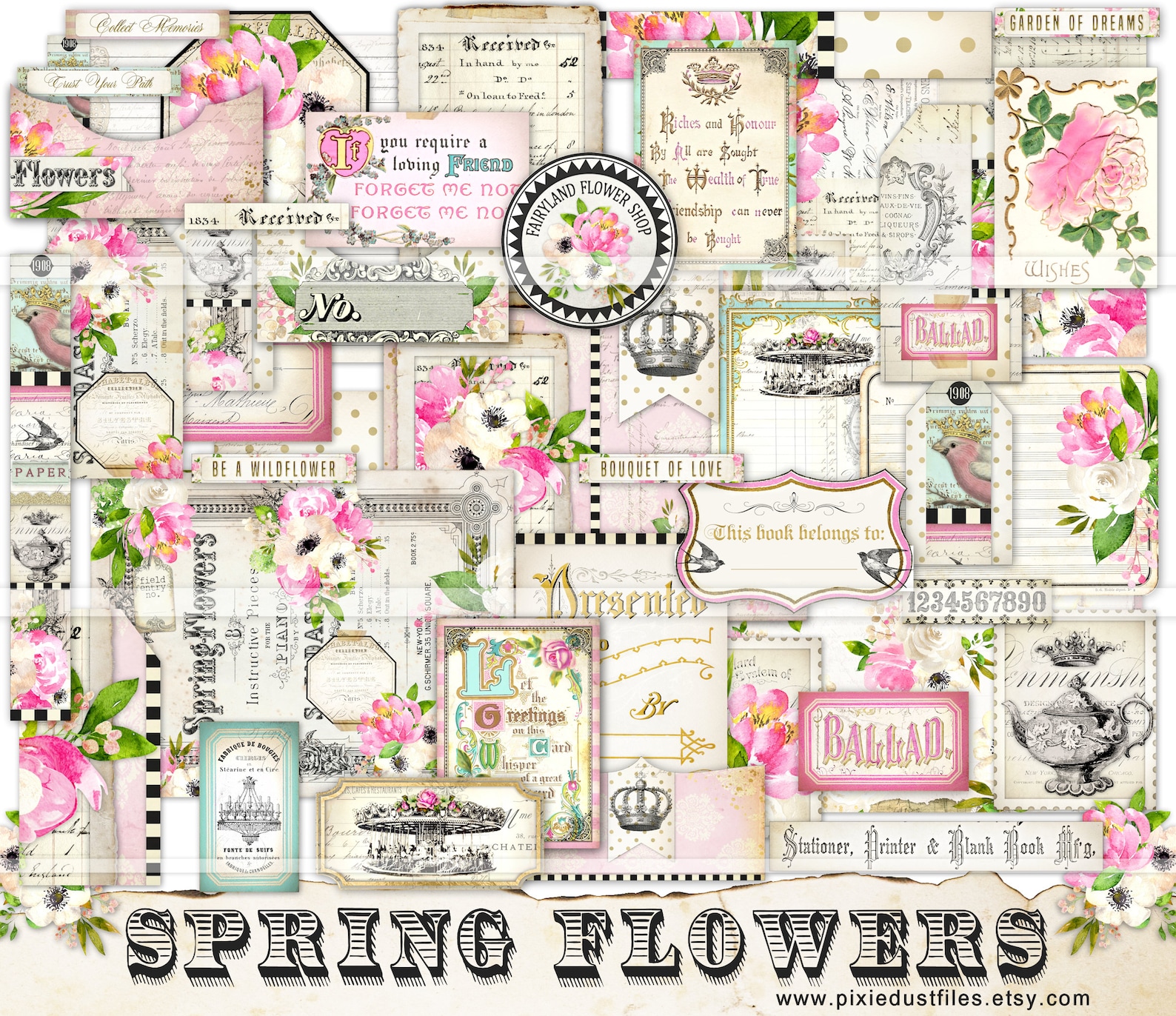 Printable Junk Journal Ephemera Kit Spring Flowers Shabby - Etsy