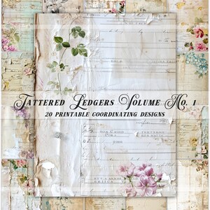 Printable Tattered Antique Ledger Papers, Junk Journal Pages, Digital ...