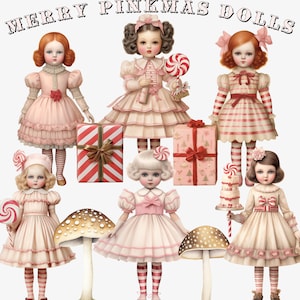 Merry Pinkmas Christmas Printable, Vintage Dolls, Junk Journal Kit ...