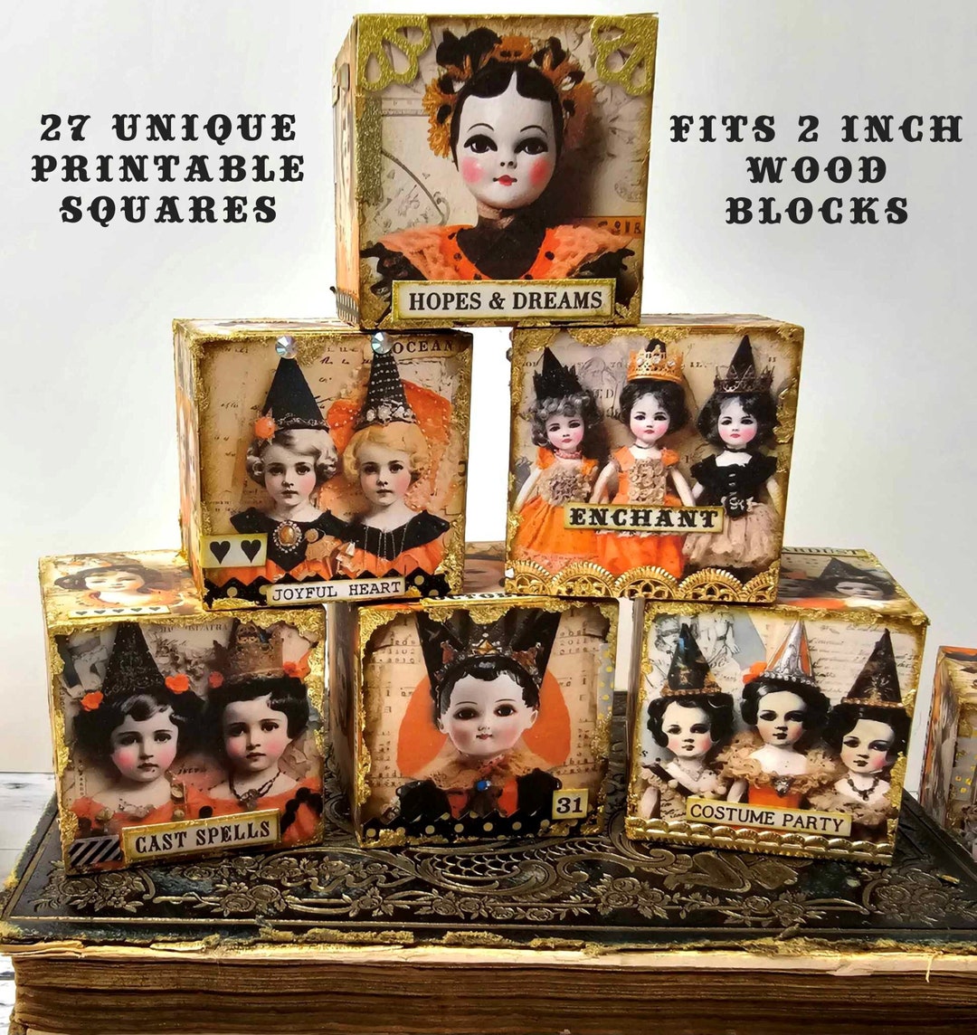 Printable Halloween Images Squares, Vintage Dolls, Digital Ephemera ...