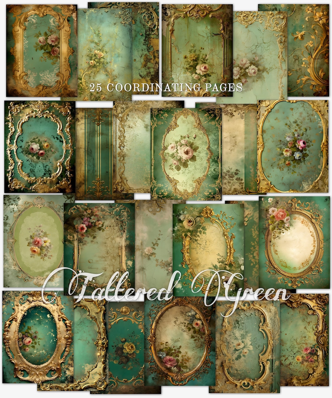 Tattered Green Junk Journal Kit, Digital Papers, Green Printable ...