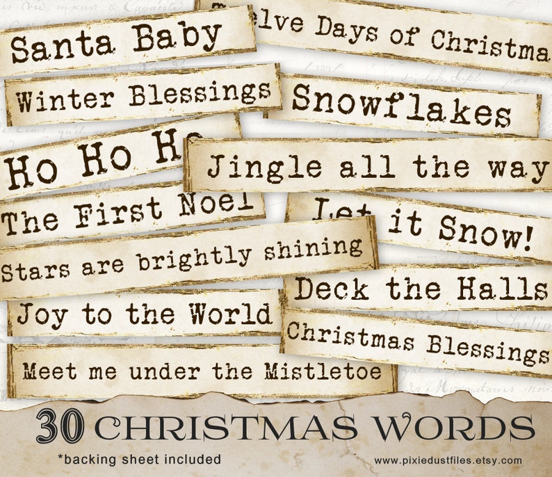 Printable Christmas Words Sayings Junk Journal Kit Supplies ...
