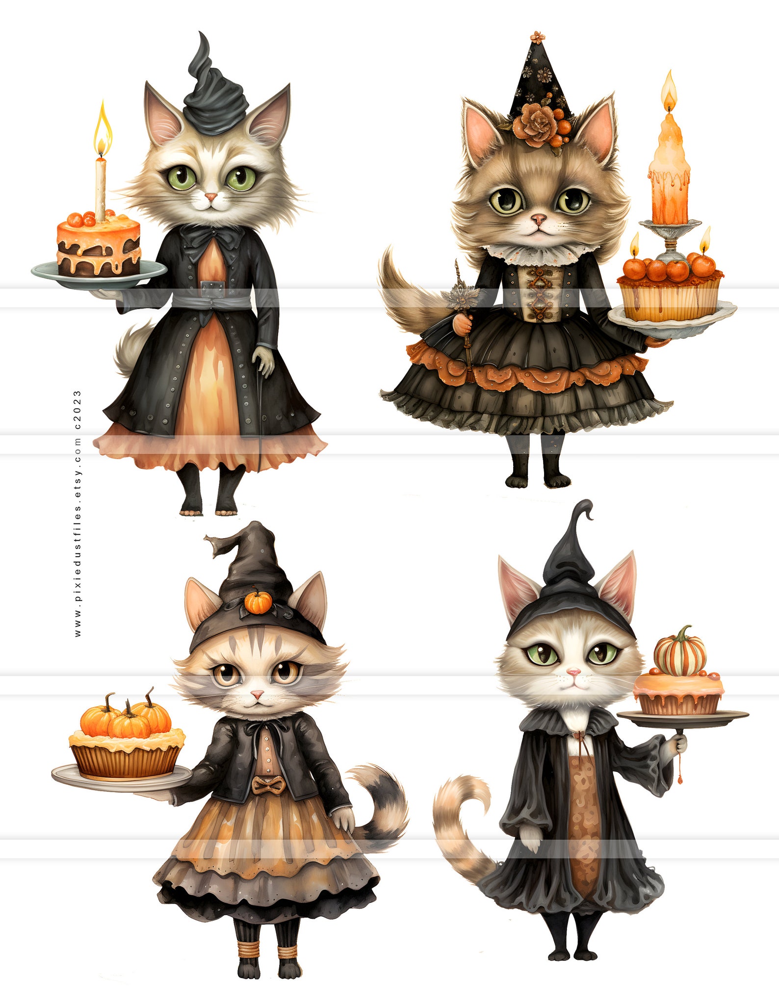 Halloween Cats and Cakes Printable Paper Dolls, Junk Journal Kit ...