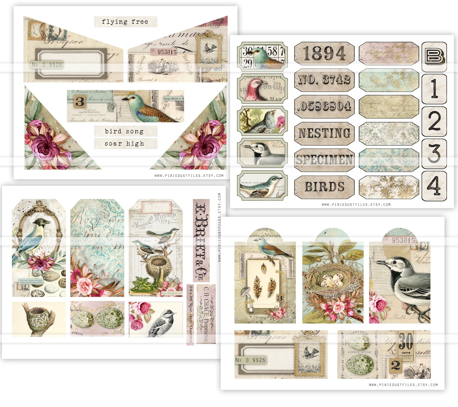 Bird Junk Journal Printable Kit, Vintage Bird Nest Images, Digital ...
