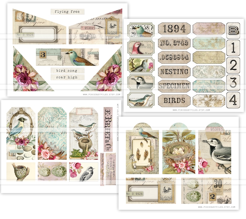 Bird Junk Journal Printable Kit, Vintage Bird Nest Images, Digital ...