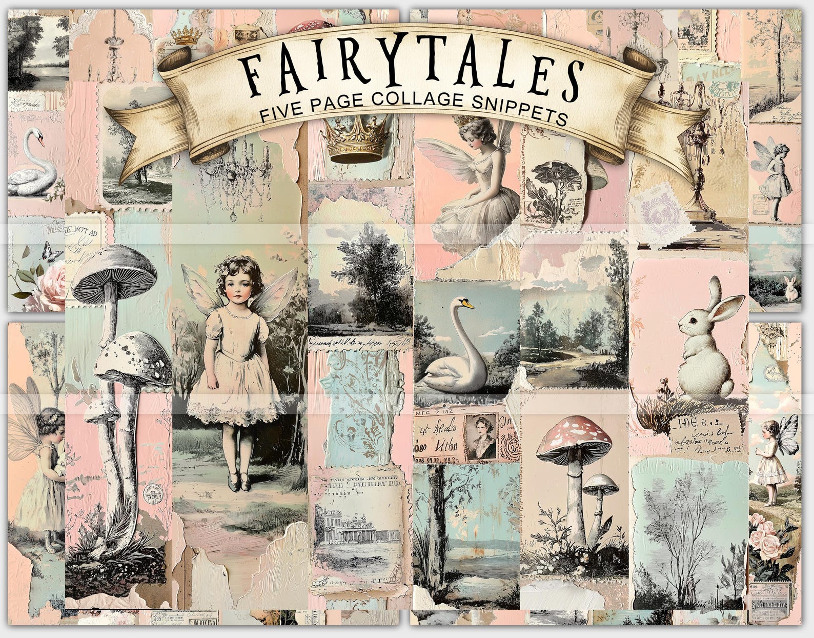 Fairytales, Collage Snippet Strips, Junk Journal Belly Bands, Book ...