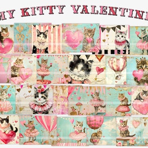 Printable Valentine's Day Junk Journal Kit, Vintage Kitten Clipart ...