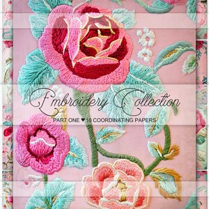 Floral Embroidery, Printable Paper, Embroidered Flowers, Digital Papers ...