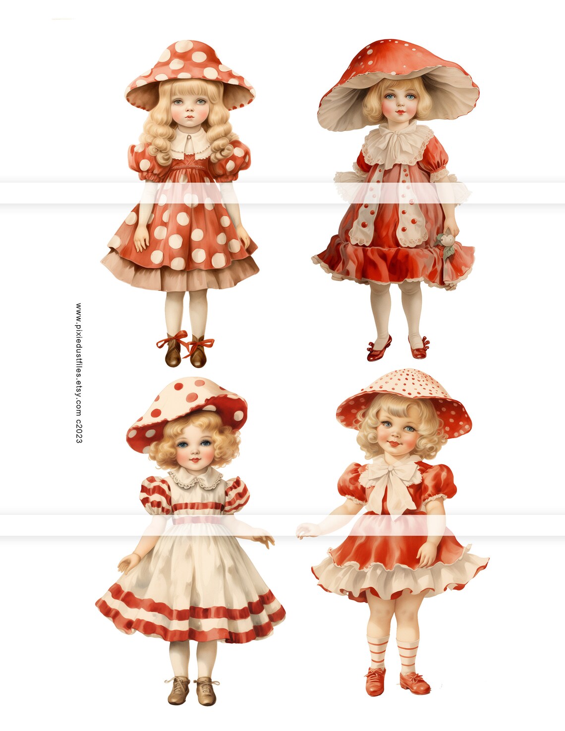 Mushroom Pixies Printable Paper Dolls, Junk Journal Digital Ephemera ...