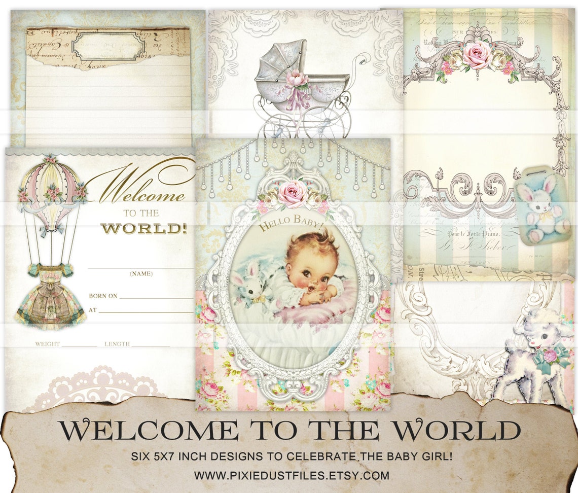 Baby Girl Junk Journal Kit Digital Collage Sheet Printable Journaling ...