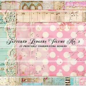 Printable Tattered Antique Ledger Papers, Pink Junk Journal Pages ...