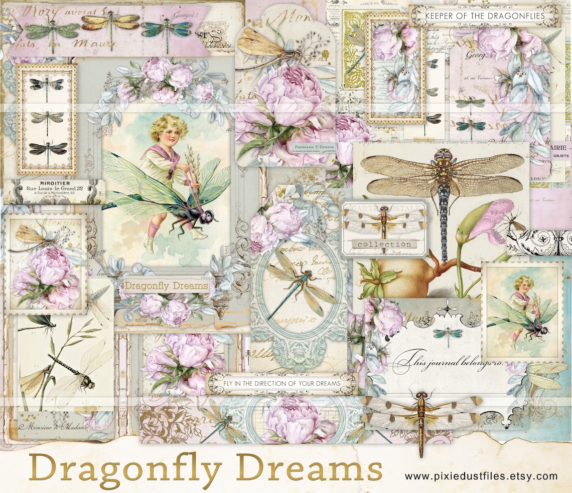 Dragonfly Dreams Junk Journal Kit, Printable Pages, Journaling Supplies ...