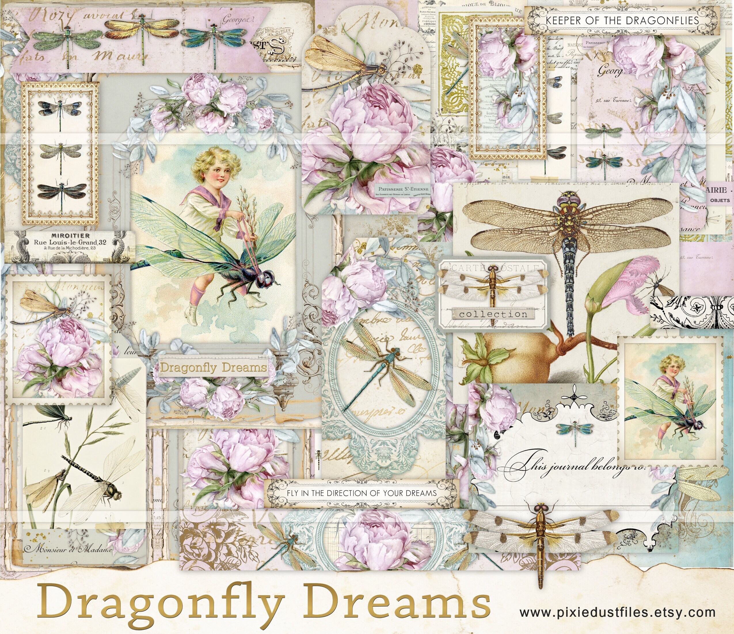 Dragonfly Dreams Junk Journal Kit, Printable Pages, Journaling Supplies ...