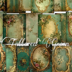 Tattered Green Junk Journal Kit, Digital Papers, Green Printable ...