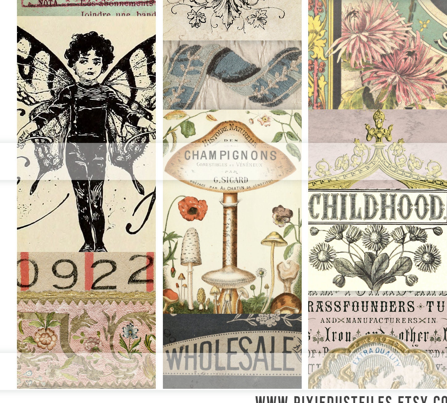 Junk Journal Words Images, Printable Snippet Rolls, Belly Bands ...