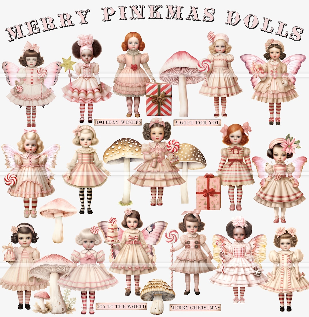 Merry Pinkmas Christmas Printable, Vintage Dolls, Junk Journal Kit ...