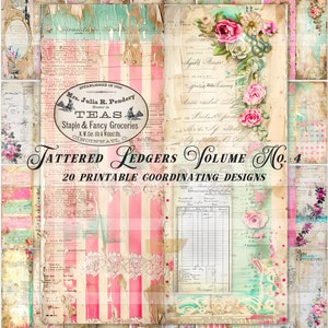 Printable Tattered Antique Ledger Papers, Pink Junk Journal Pages ...