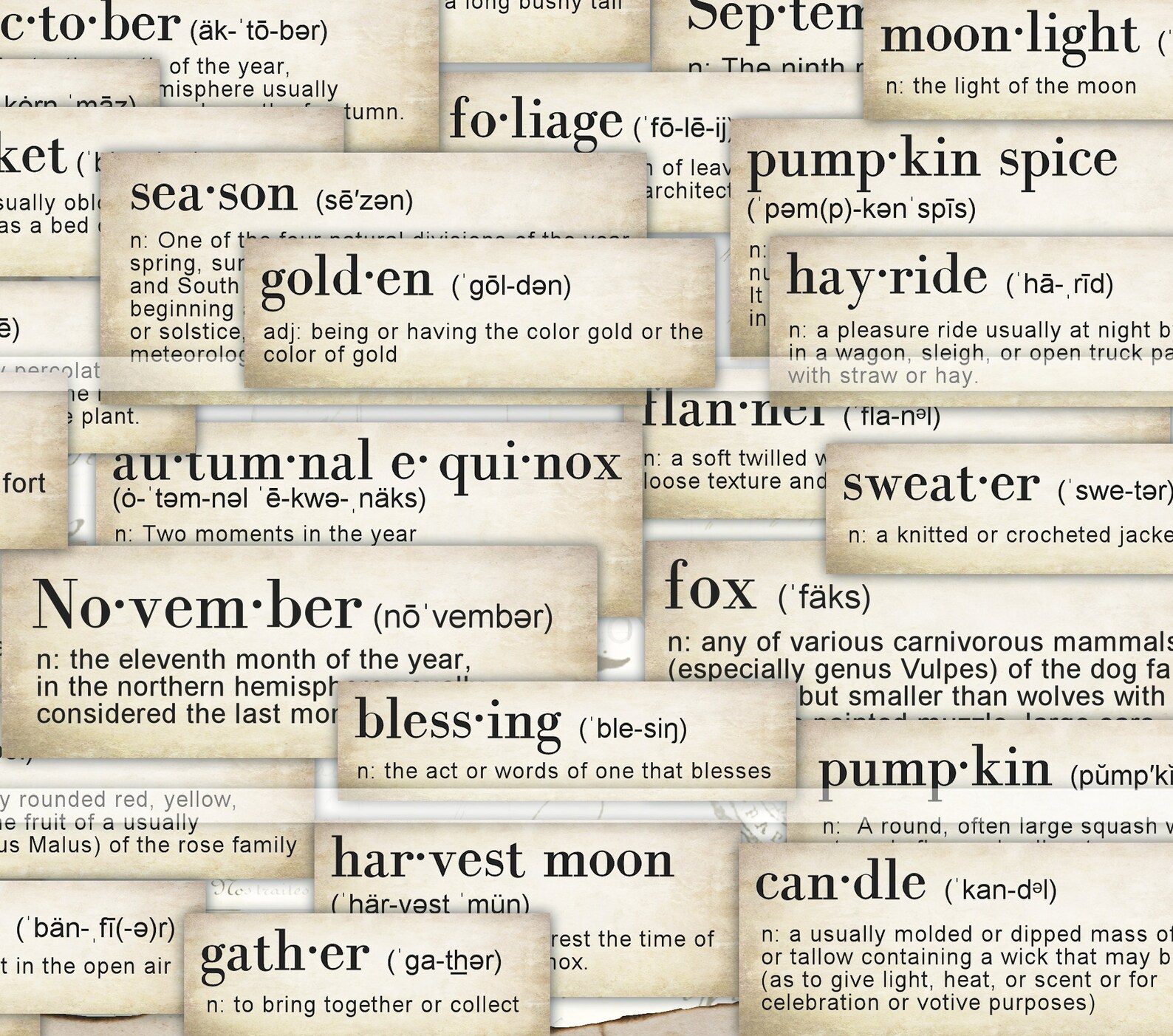 Autumn Dictionary Definitions, Ephemera Words, Junk Journal, Fall ...