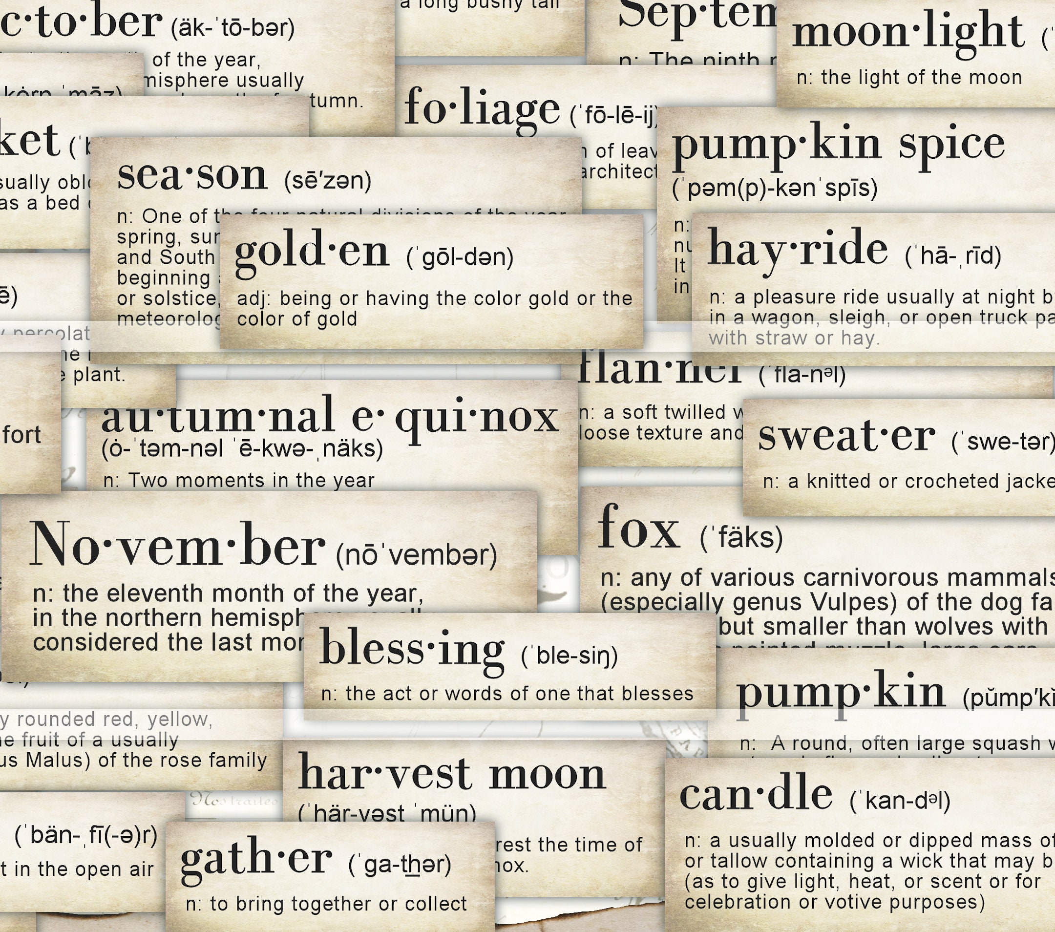 Autumn Dictionary Definitions, Ephemera Words, Junk Journal, Fall ...