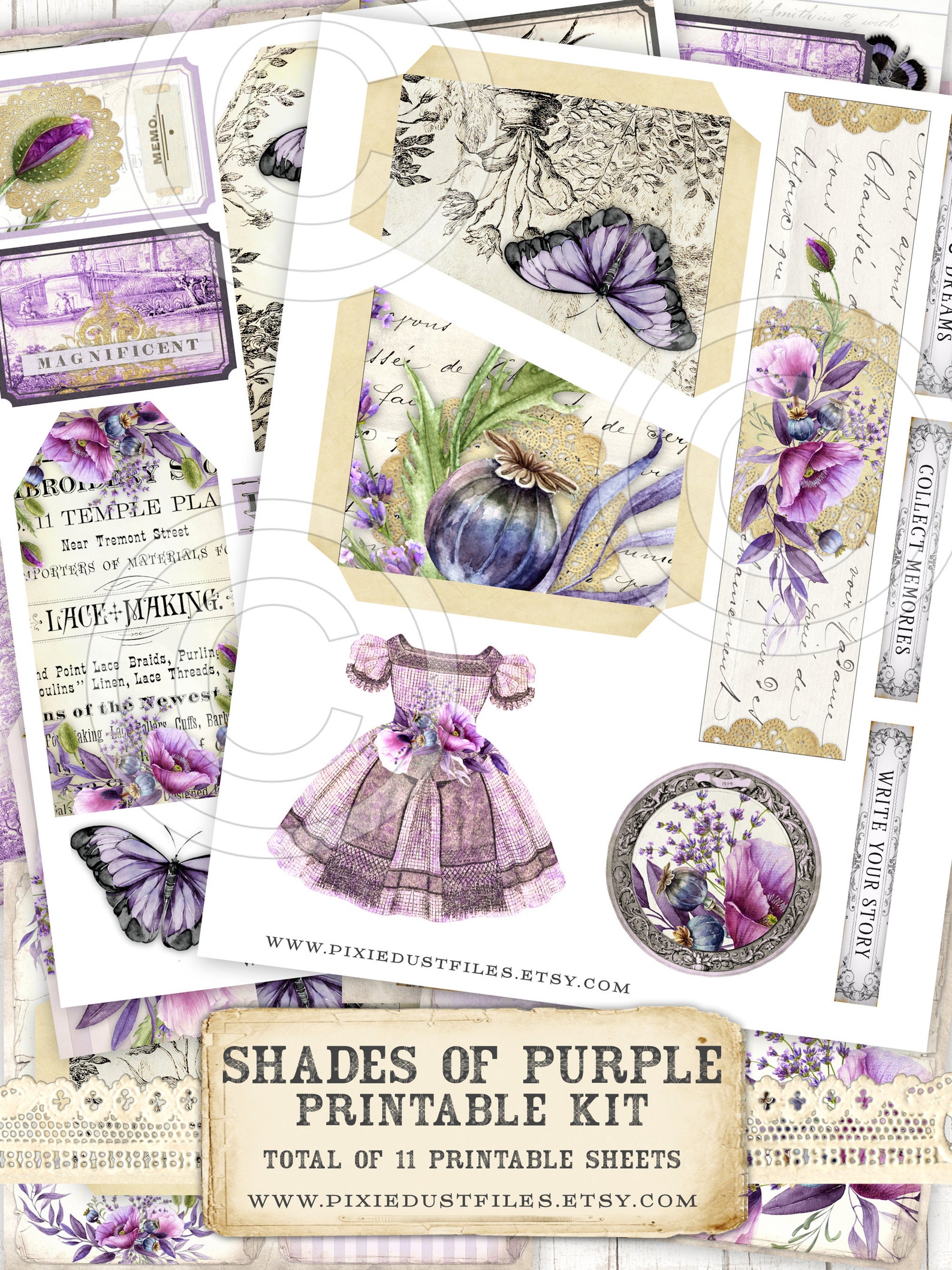 Junk Journal Kit Purple Printable Papers Pages Ephemera - Etsy