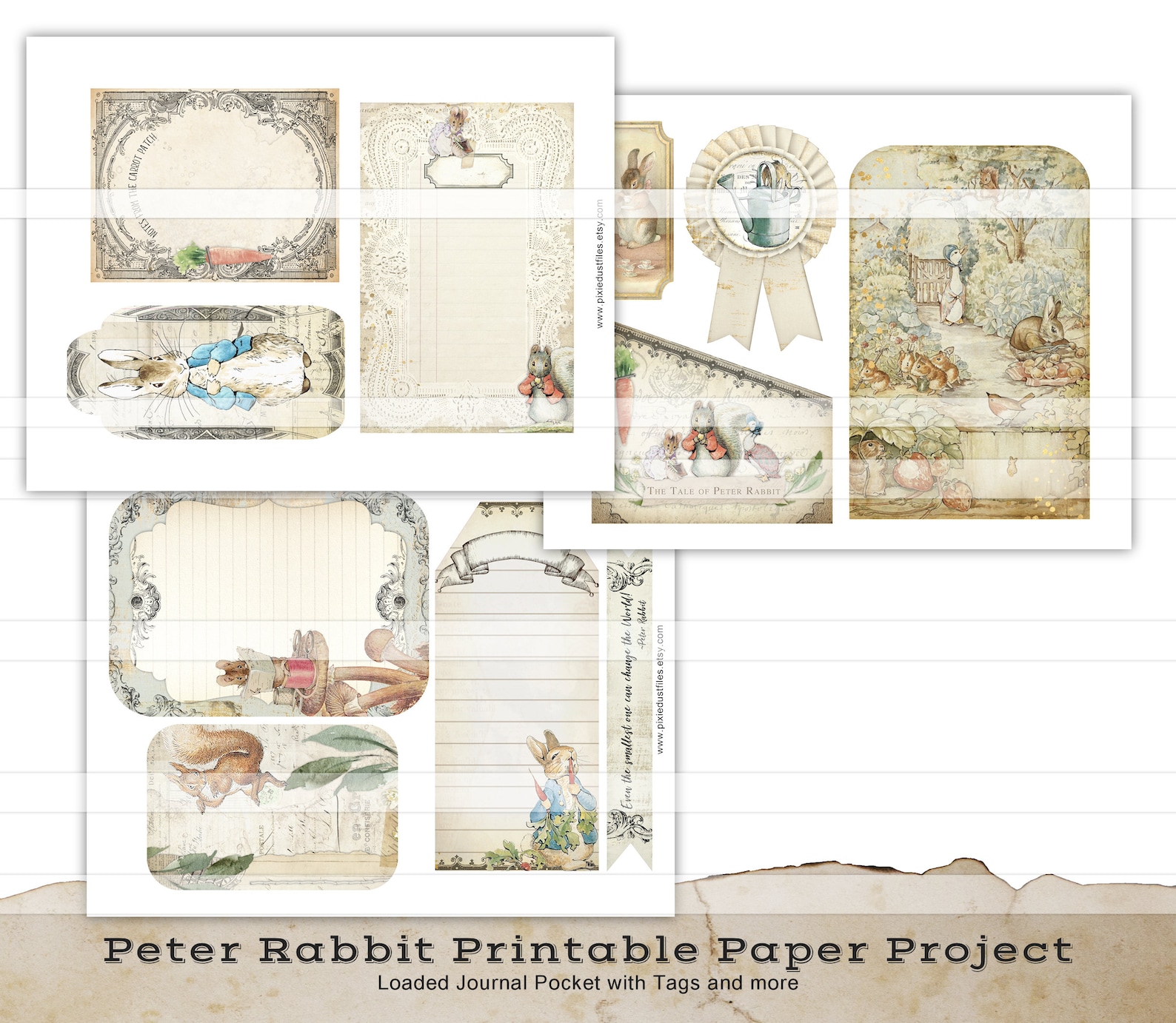 Peter Rabbit Printable Pocket With Tags Vintage Images Junk - Etsy