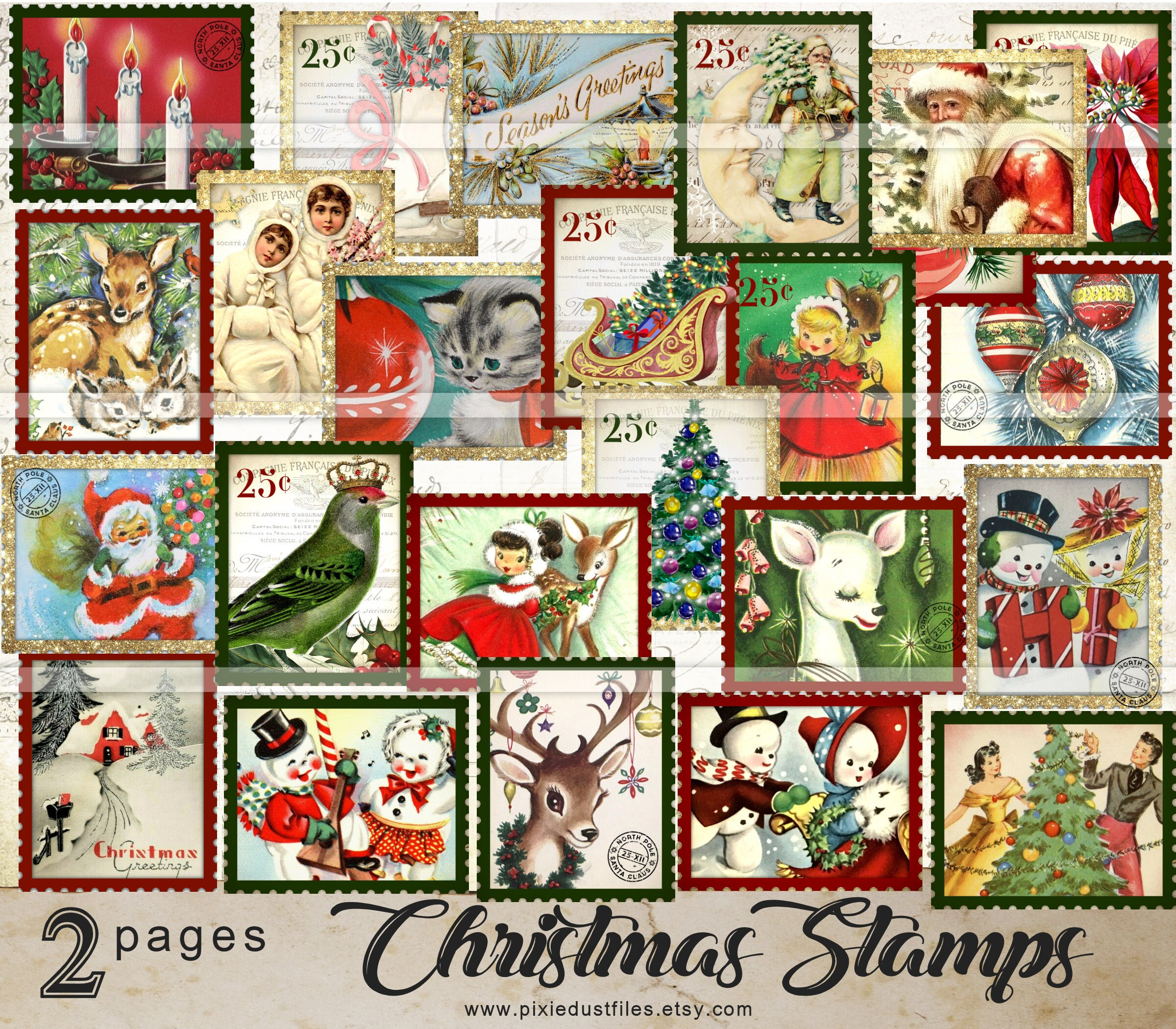 Junk Journal Christmas Images Printable Collage Sheet Digi - Etsy