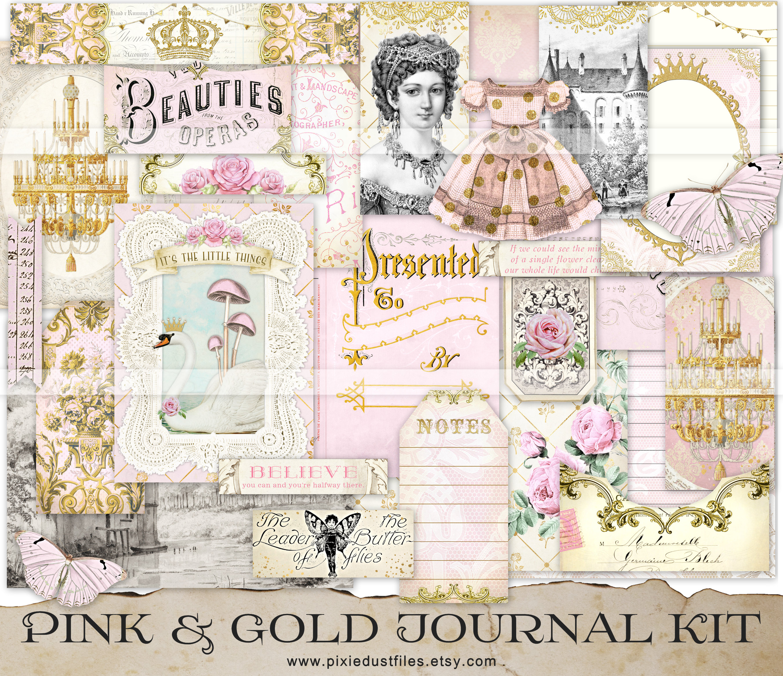 Printable Junk Journal Ephemera Kit Shabby Chic Papers | Etsy