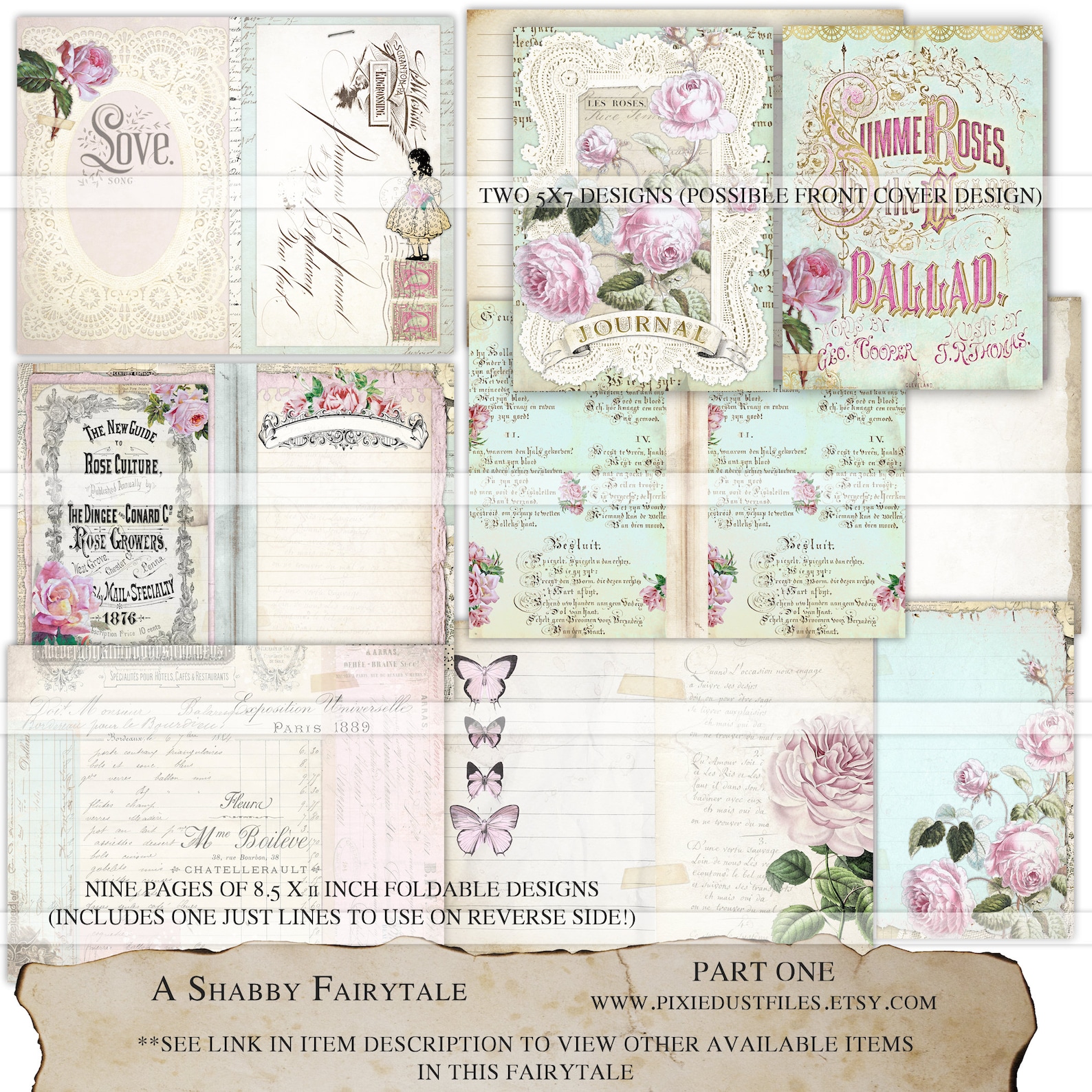 Shabby Junk Journal Kit Printable Pink Vintage Images Ephemera - Etsy